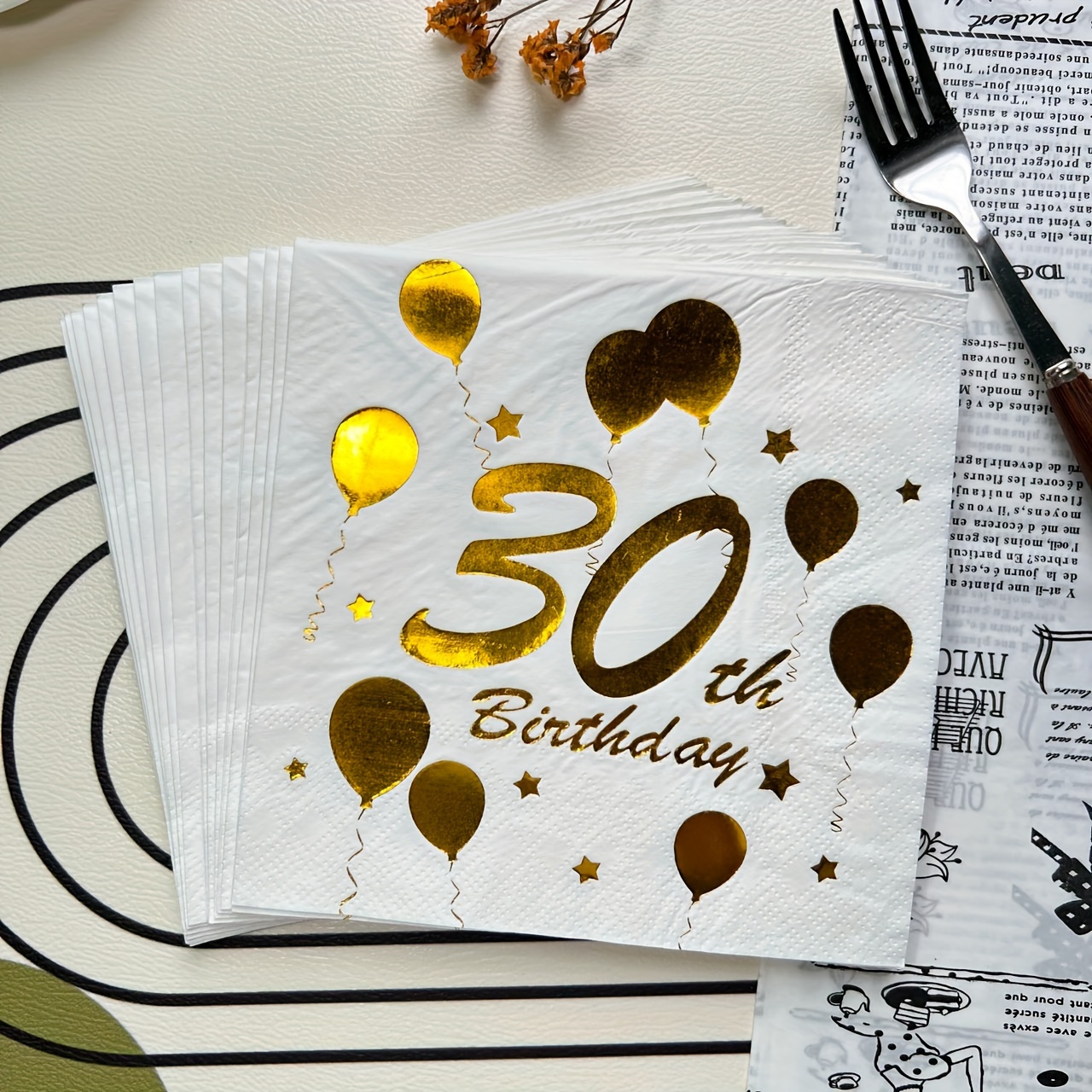 30th Birthday Celebration Napkins - 20 Pack, Gold Balloon Design, 2-ply ...