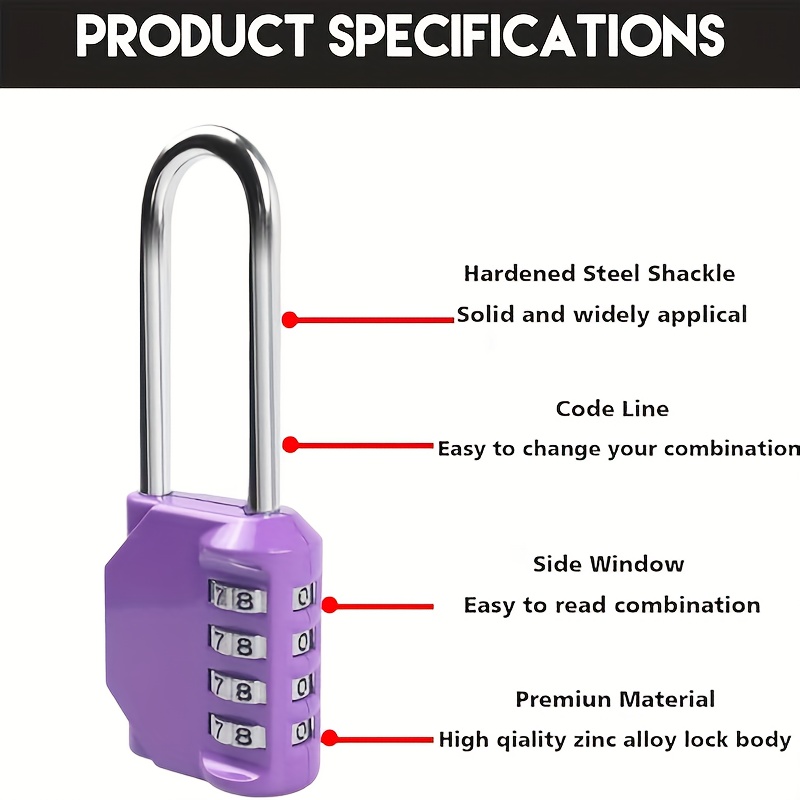 Long Shackle Combination Lock 4 Digit Black Resettable - Temu