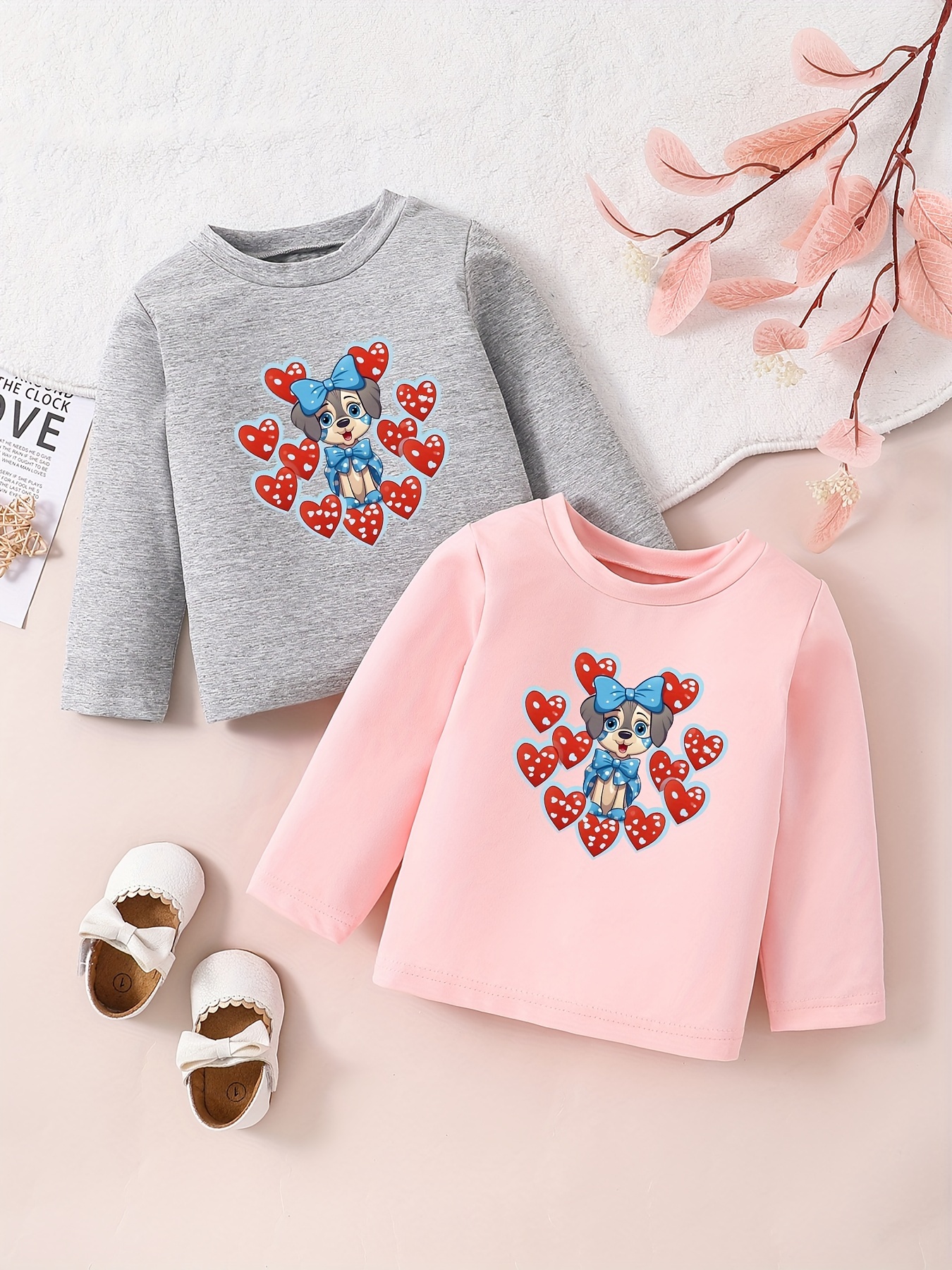 Lovely Cartoon Dog Hearts Graphic Print Girls' Comfy Long - Temu Ireland