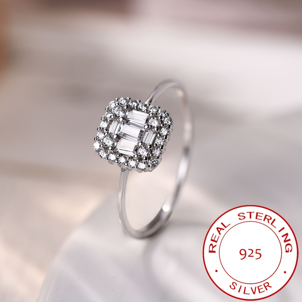 925 Sterling Silver Square Design Inlaid Shiny Zircon - Temu Australia