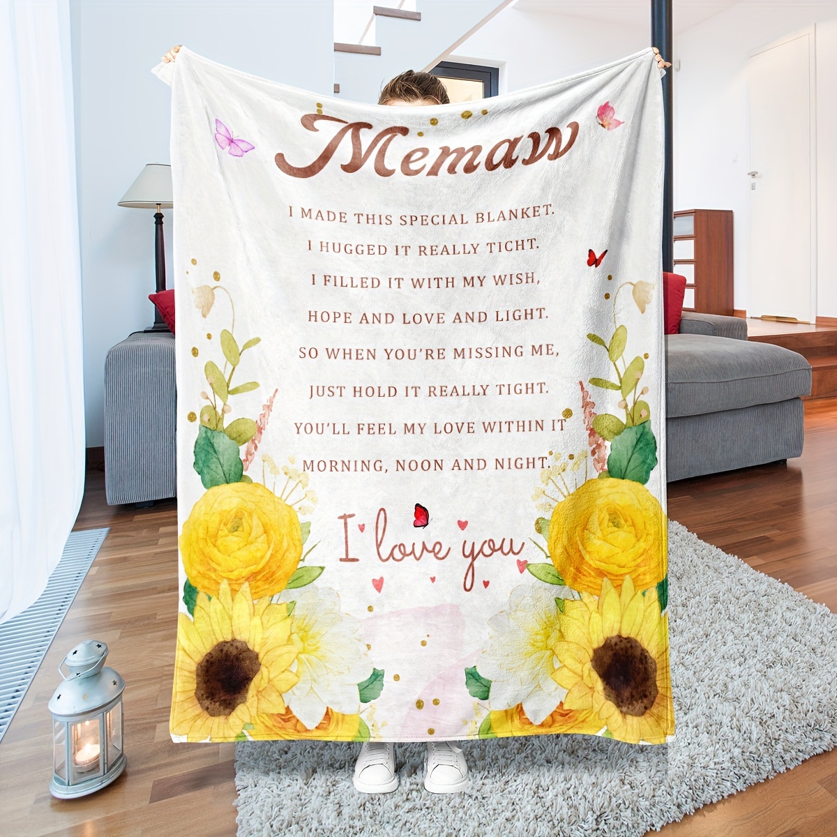 Cozy Floral Flannel Throw Blanket Memaw Soft Warm Versatile - Temu