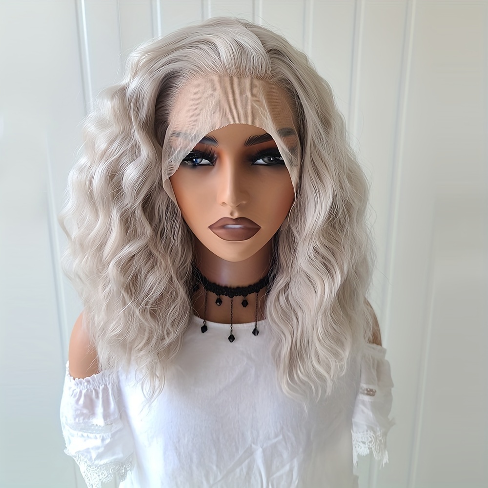 Elegant Grey Short Curly Lace Front Wig Women 13x4 Pre - Temu
