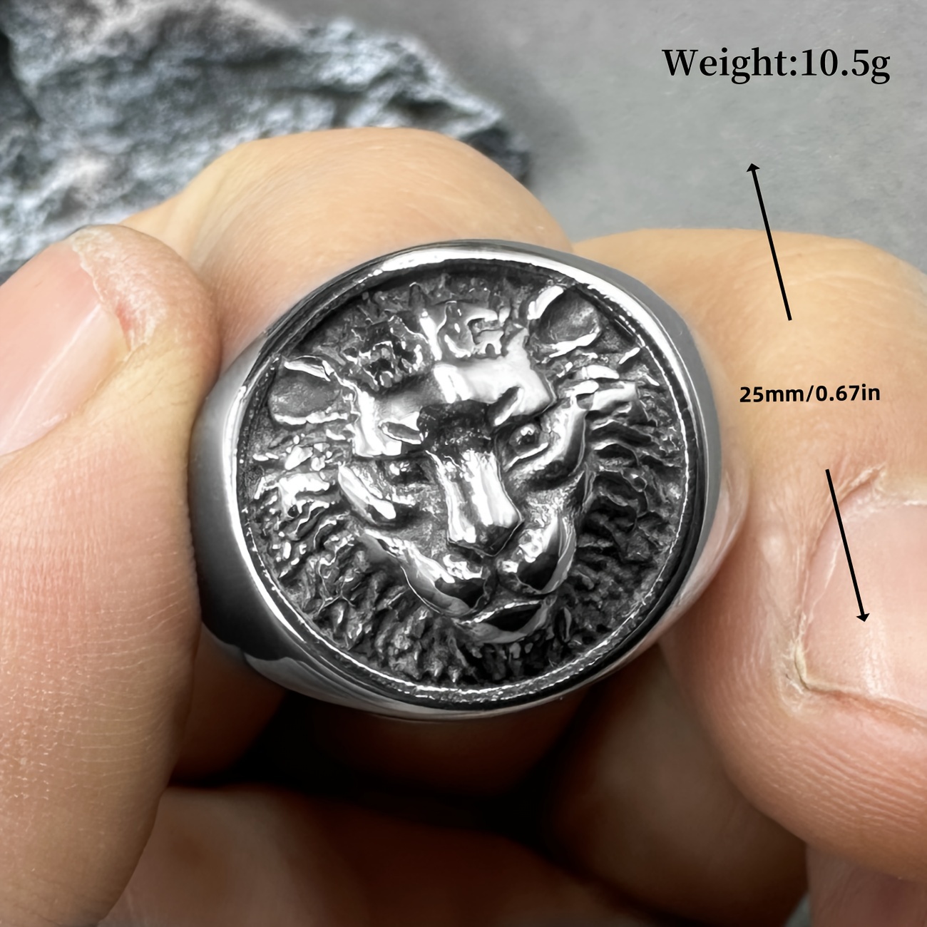 Retro Stainless Steel Lion King Round Ring Silvery Black - Temu United ...