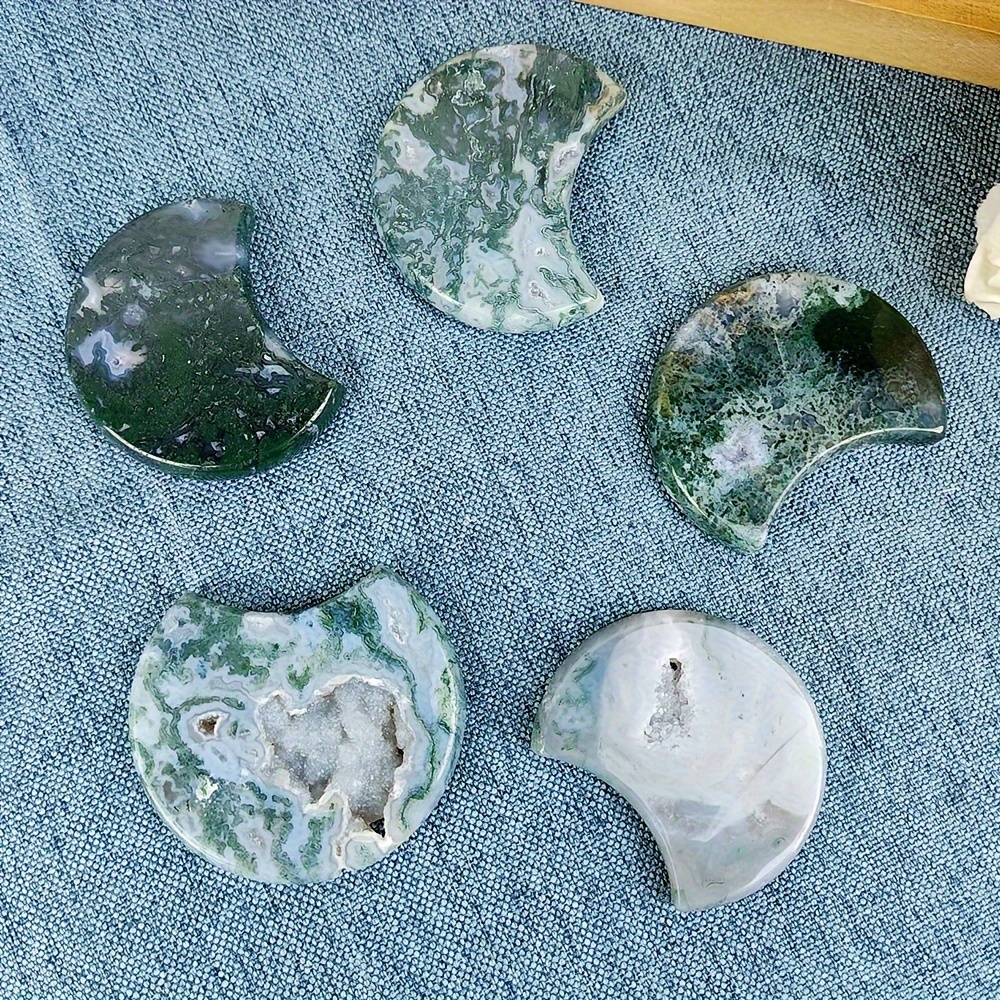 1pc Natural Crystal Geode Moss Agate Moon Shape Crystals Crafts ...