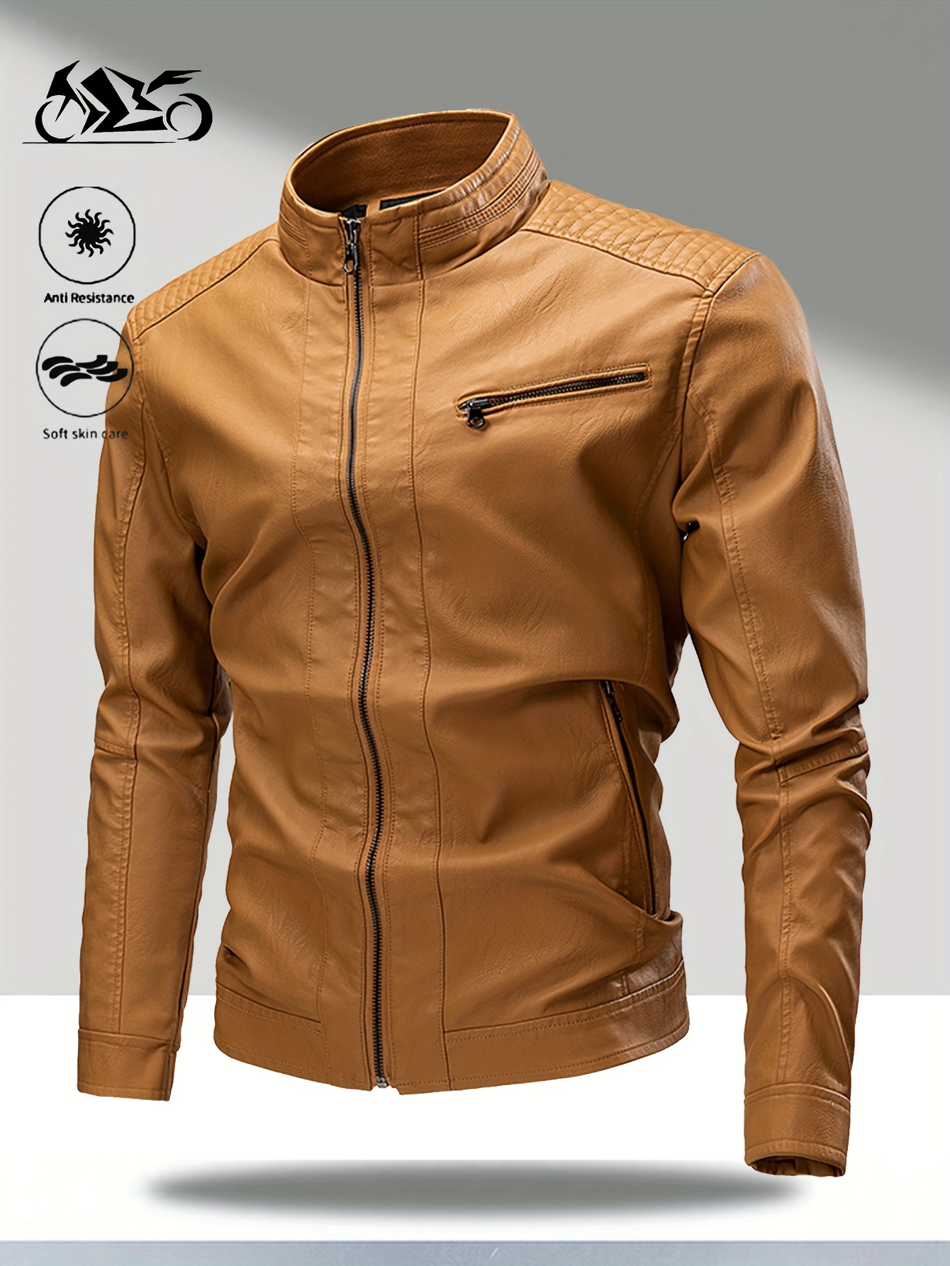 Men'S Solid Color leather Jacket