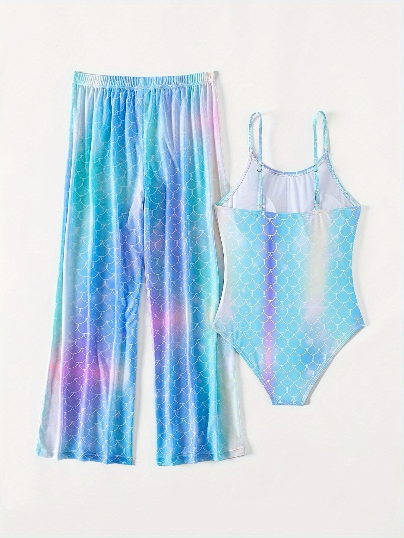 Tween Girls Stretchy Swimwear Set Scales - Temu