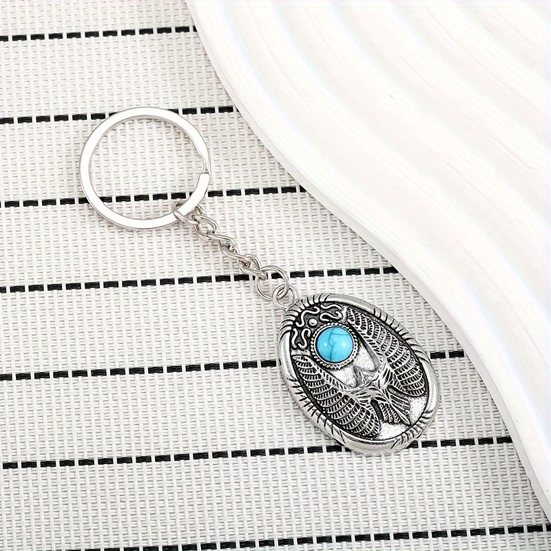 Retro Gem Eagle Keychain For Men Green Pine Flying Eagle Disc Hip Hop ...