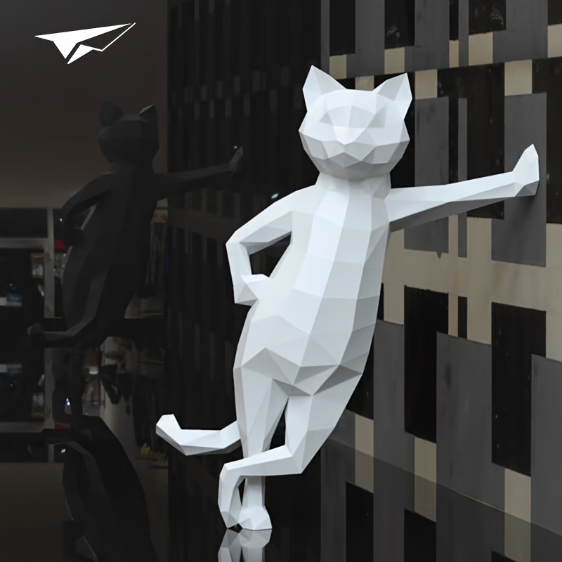 3d Diy Papercraft Cat Sculpture, Diy Cat Figurine Low Poly 3d Paper ...