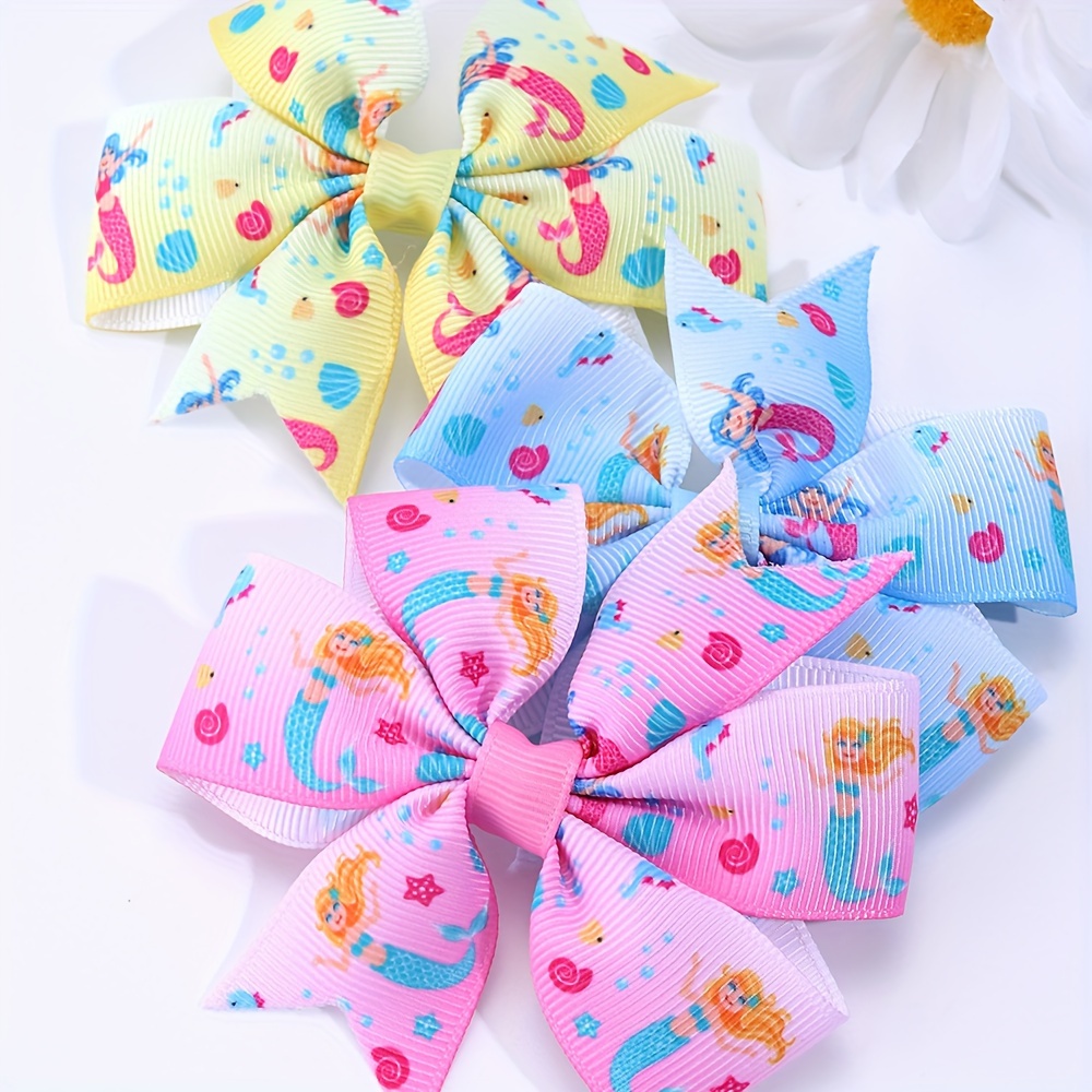 little girls cute bow hair clips adorable mermaid pattern - Temu Australia