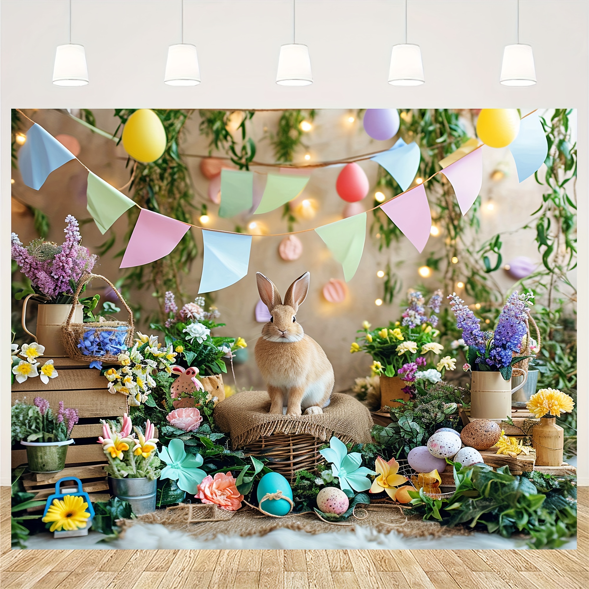 Easter Backdrop Rabbits Colorful Eggs Rustic Wood Floor - Temu New Zealand