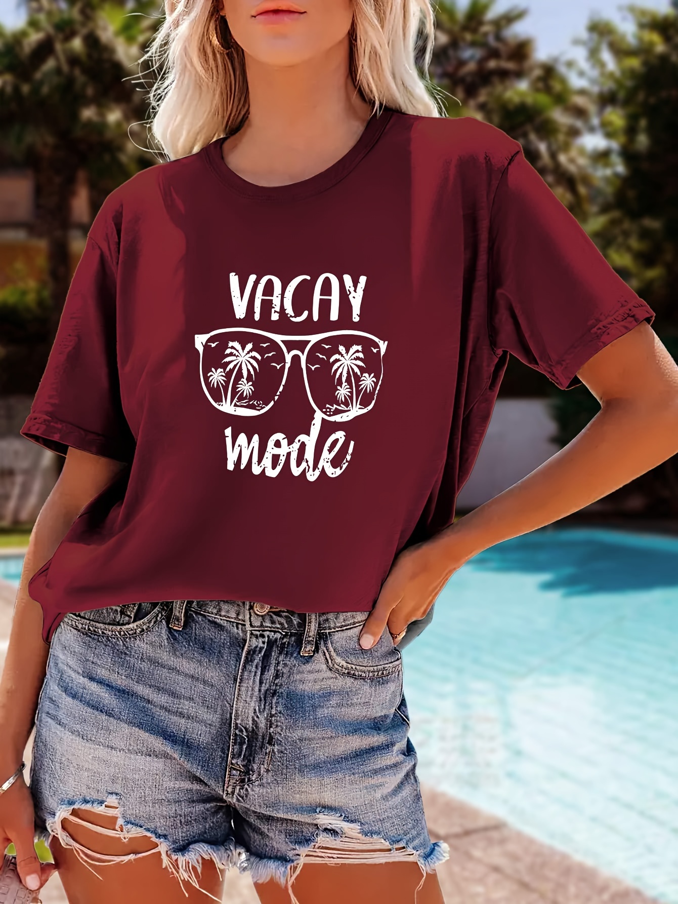 Letter Print T shirt Short Sleeve Crew Neck Casual Top - Temu Australia