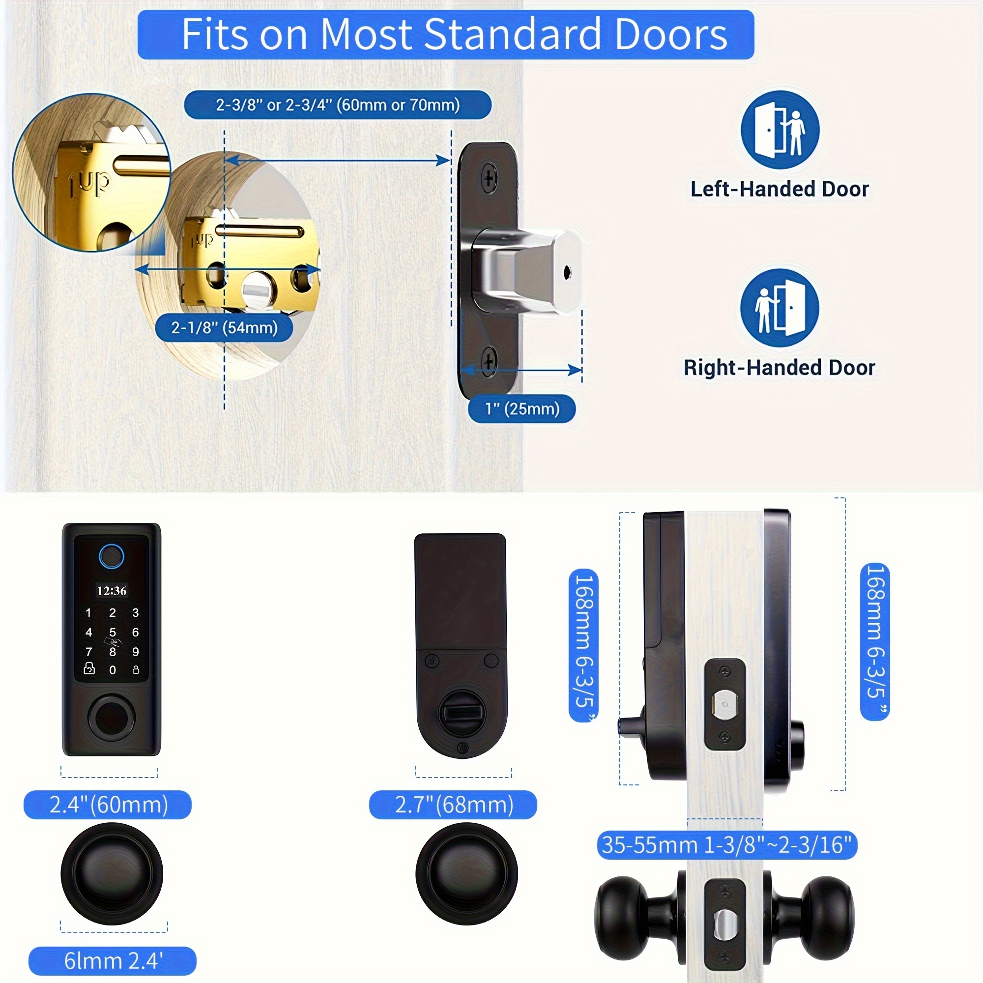 Black Fingerprint Door Lock Keyless Entry Door Lock Smart Door Lock ...