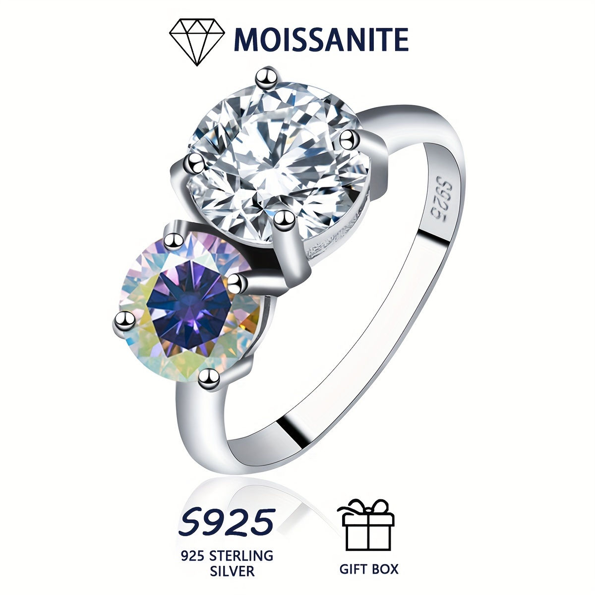 Moissanite Ring 925 Sterling Silver Multi Colors Sizes U - Temu Denmark