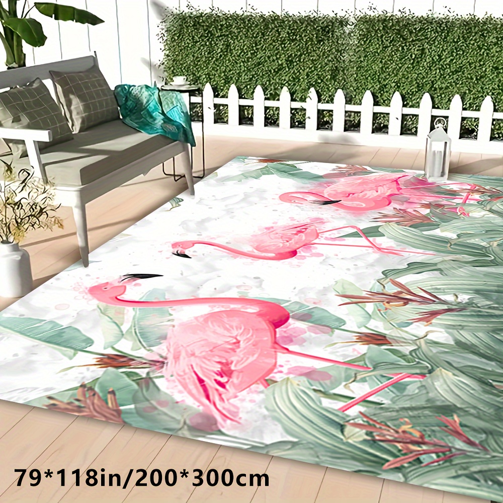 Flamingo Pattern Outdoor Rug - Non-slip, Soft Tpr Backing, Machine ...