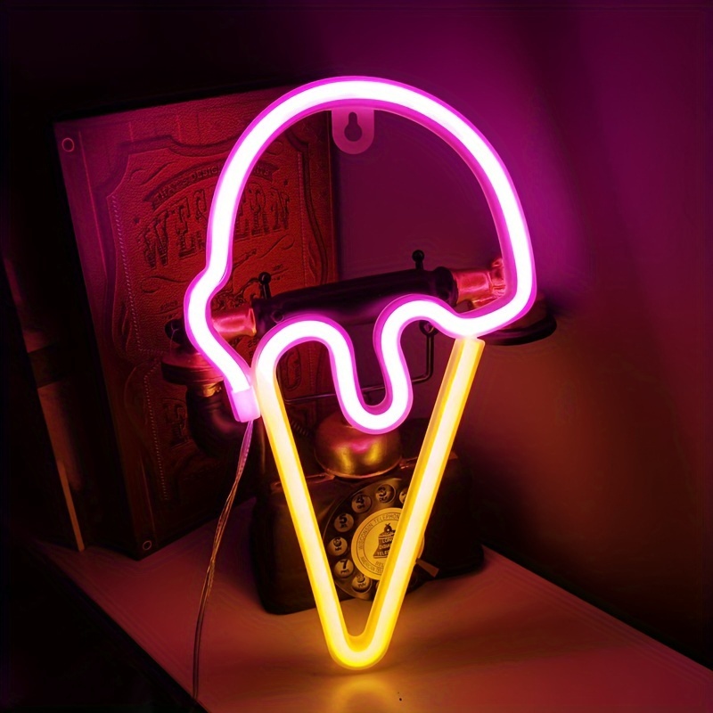 Led Neon Lights Ice Cream Cone Sign Kawaii Room Decor Gift - Temu