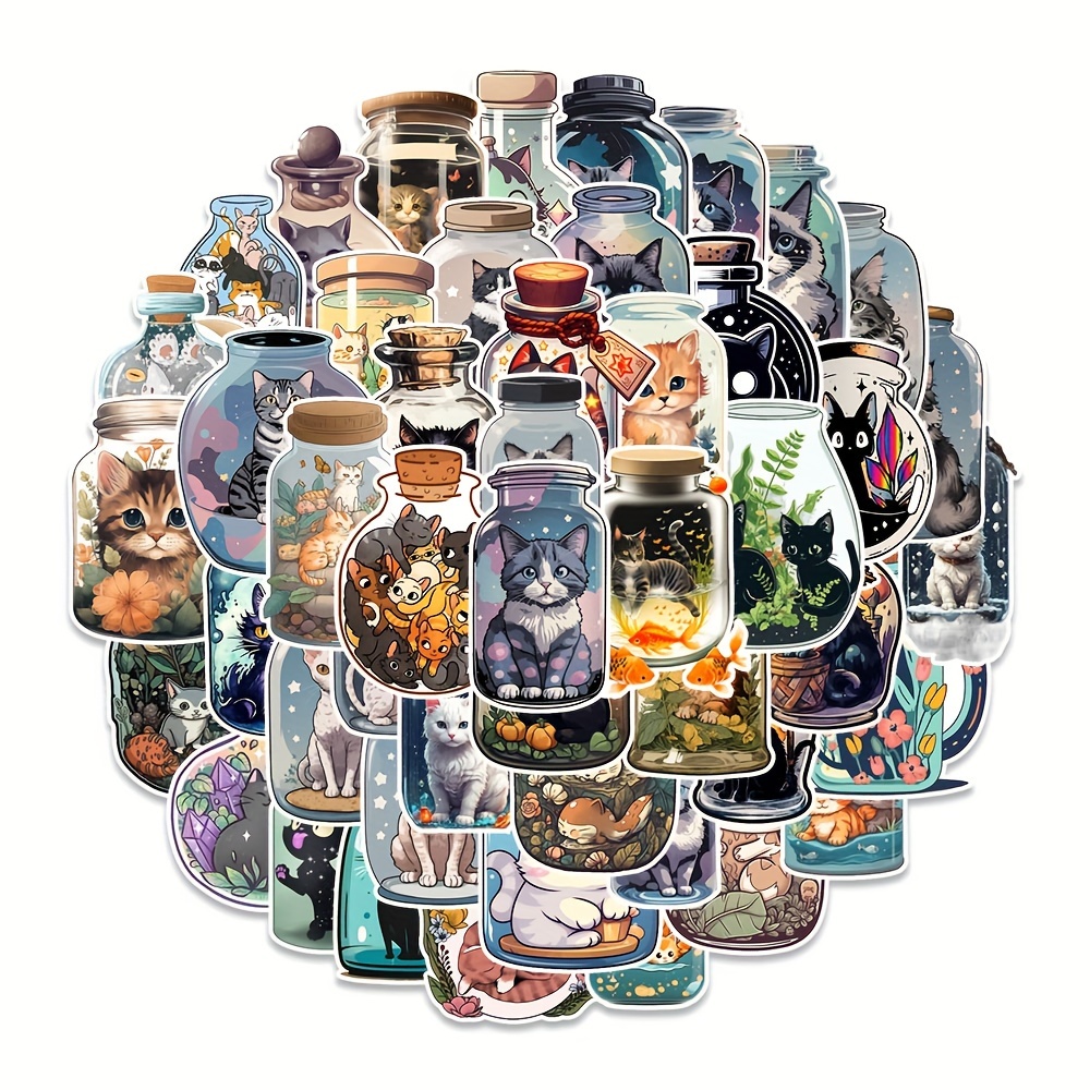 cat in jar stickers pvc self single use decals - Temu