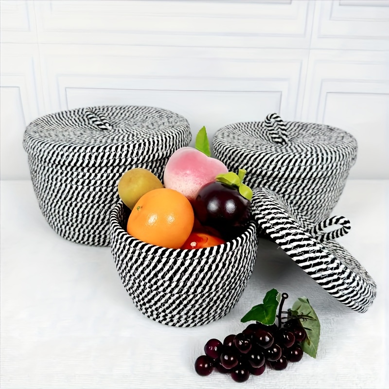 Handwoven Storage Basket Classic Black White Lidded Bins - Temu