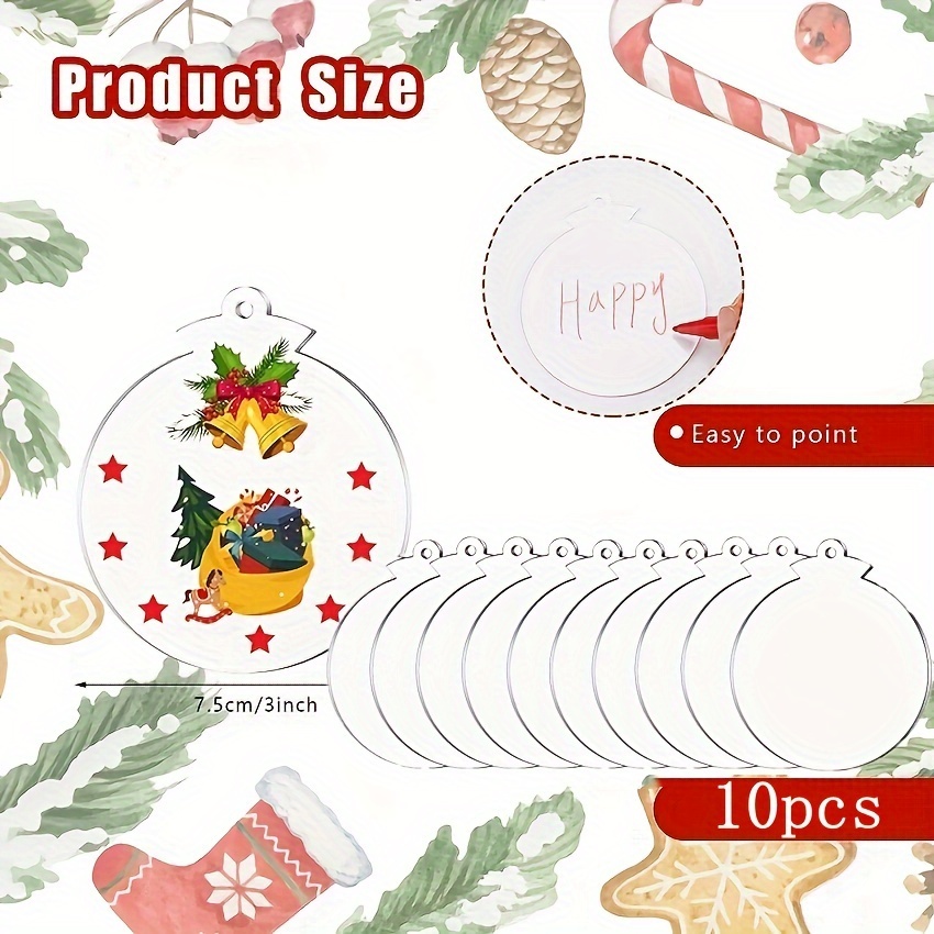 10-piece Diy Acrylic Christmas Ornaments - Transparent, Blank Discs ...