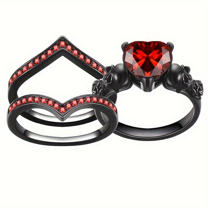Gothic Style Stacking Ring Inlaid Zircon Horror Skull Design - Temu ...