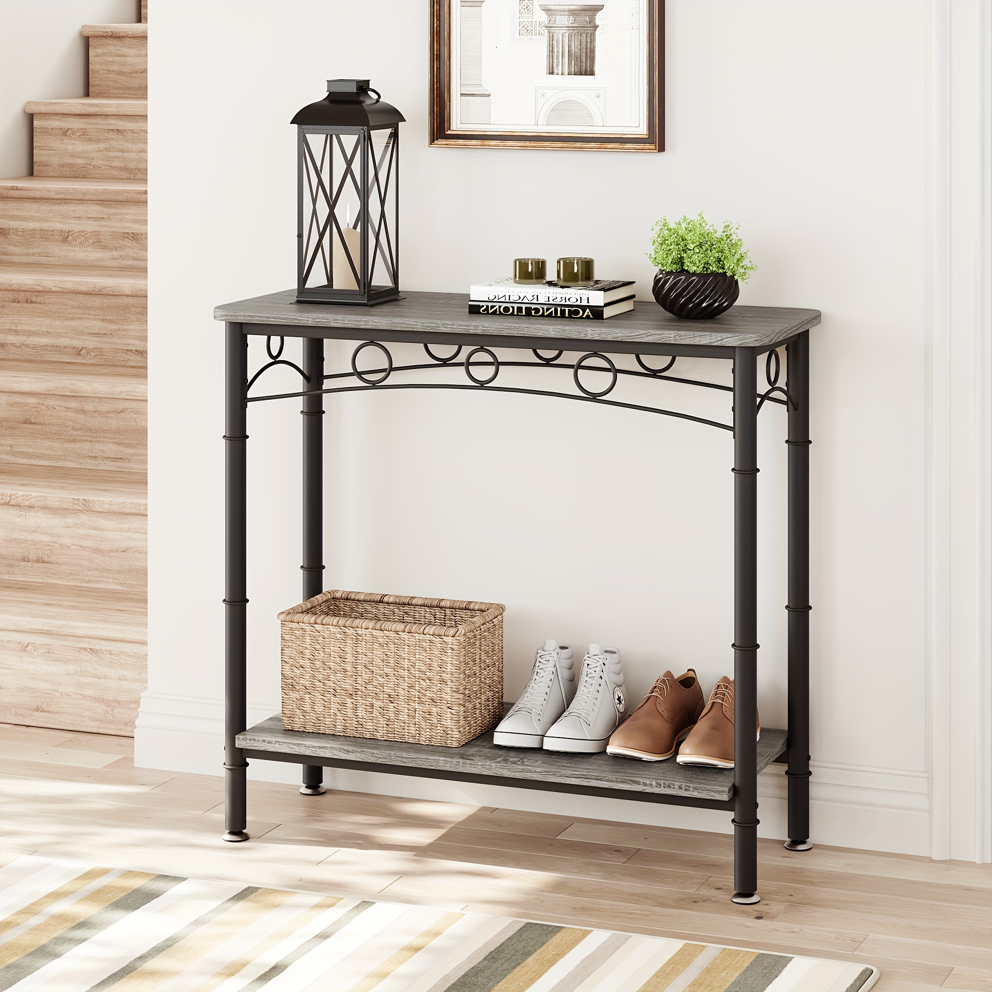 Console Table Retro Sofa Table Storage 2 Tier Entryway Table - Temu