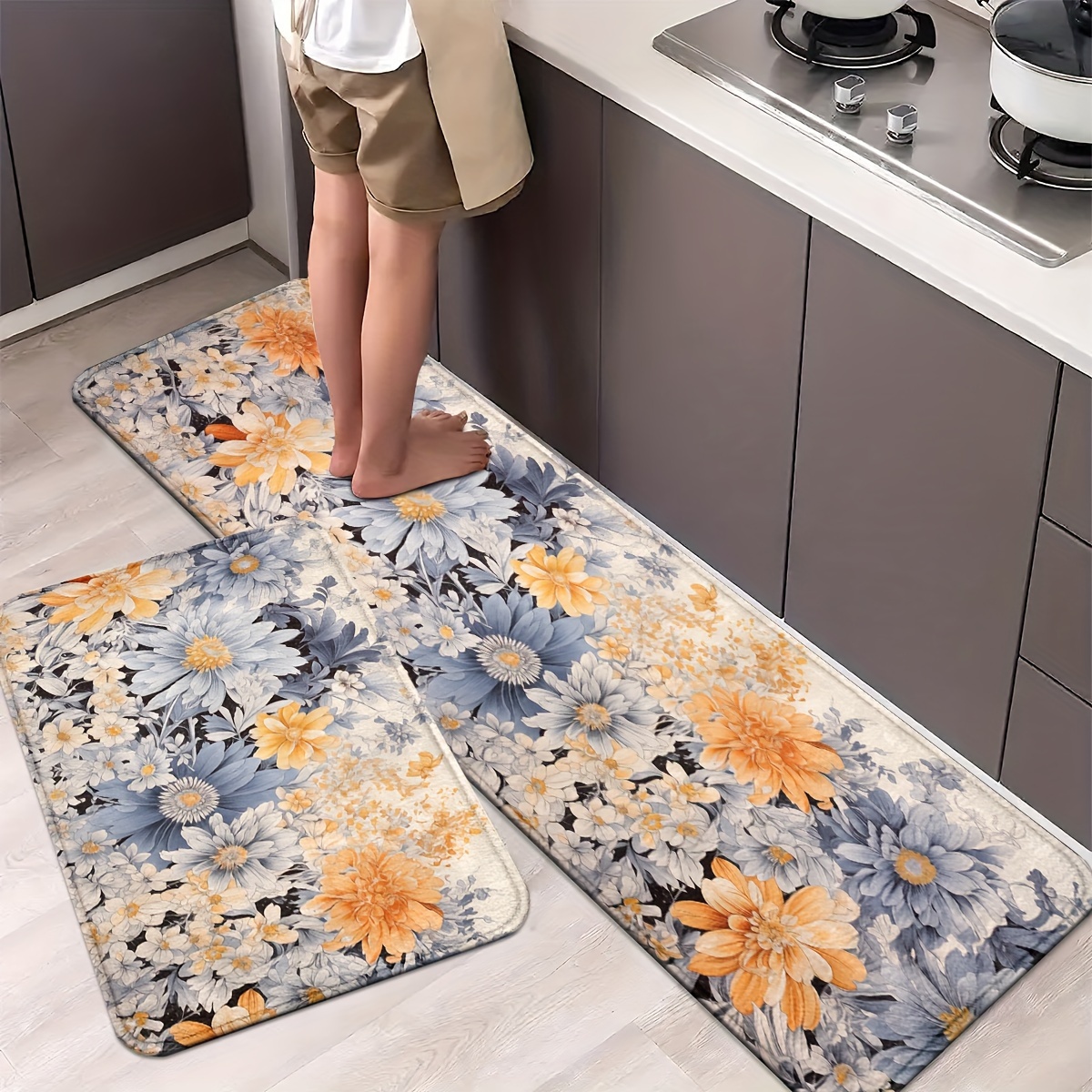 Boho Kitchen Rug Flower Pattern Area Rug Non slip Durable - Temu Australia