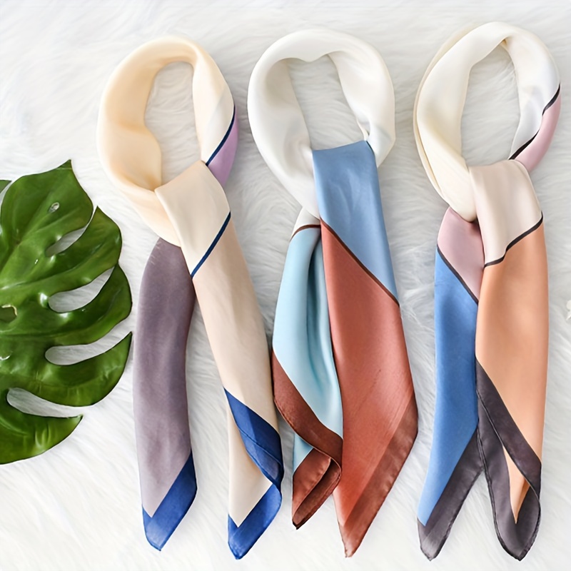 Color Block Square Scarf Simulated Silk Neck Scarf Retro - Temu Canada