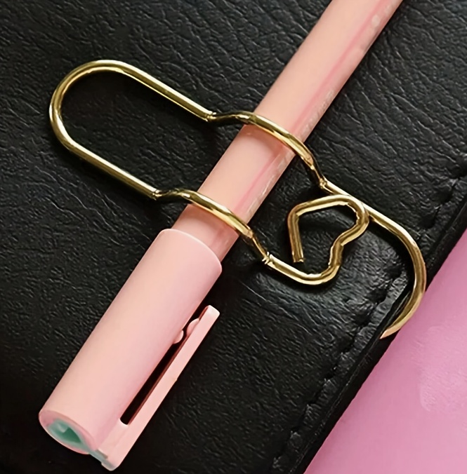Six Heart shaped Paper Clips Pen Holder Function Paper Clips - Temu