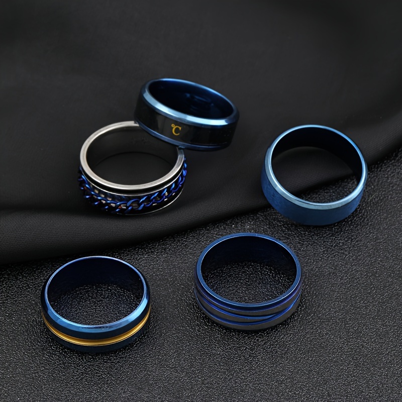 Fashion Stainless Steel Rings Simple Golden Blue Turnable - Temu New ...