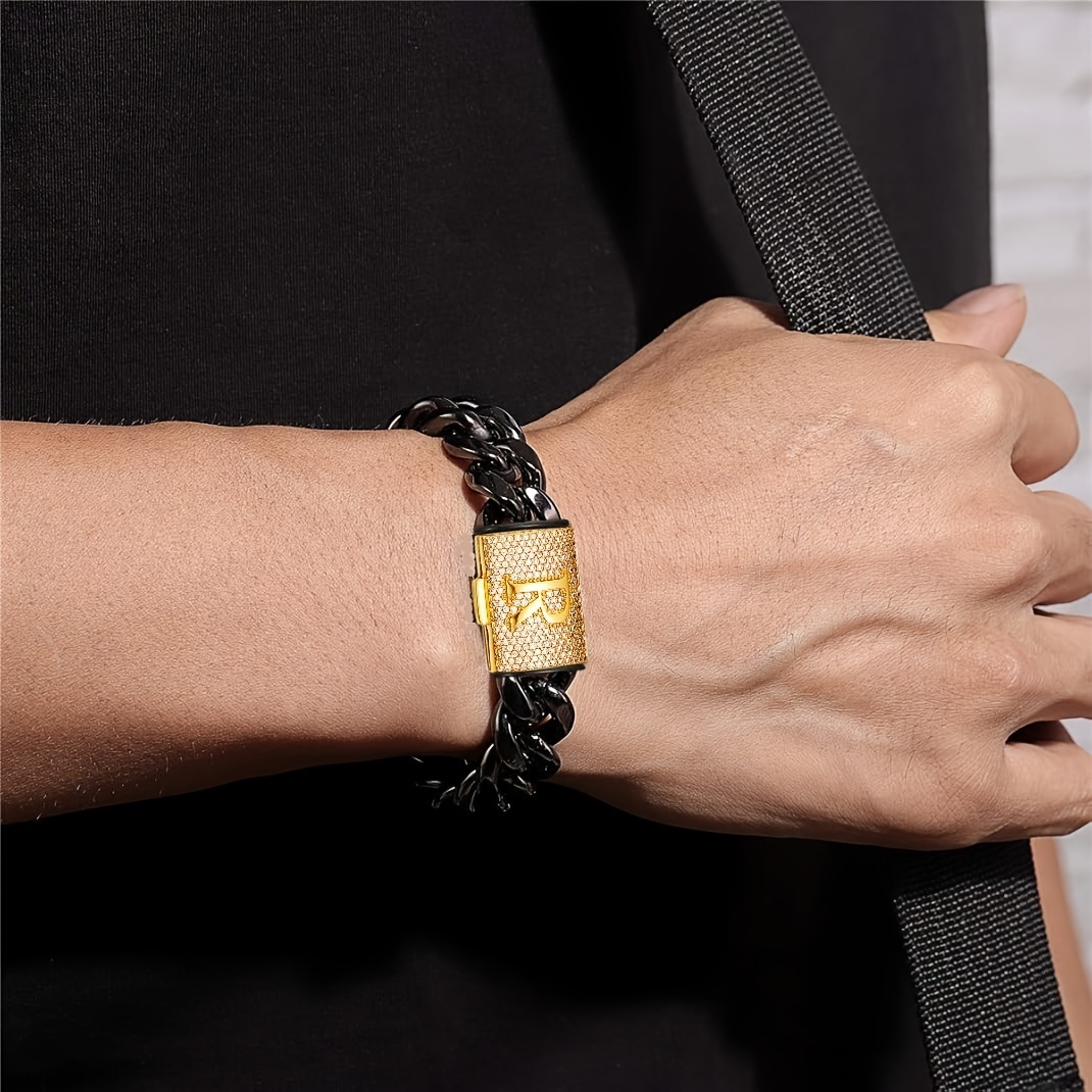 Miami Cuban Link Chain Set Men Hip Hop Jewelry Black - Temu