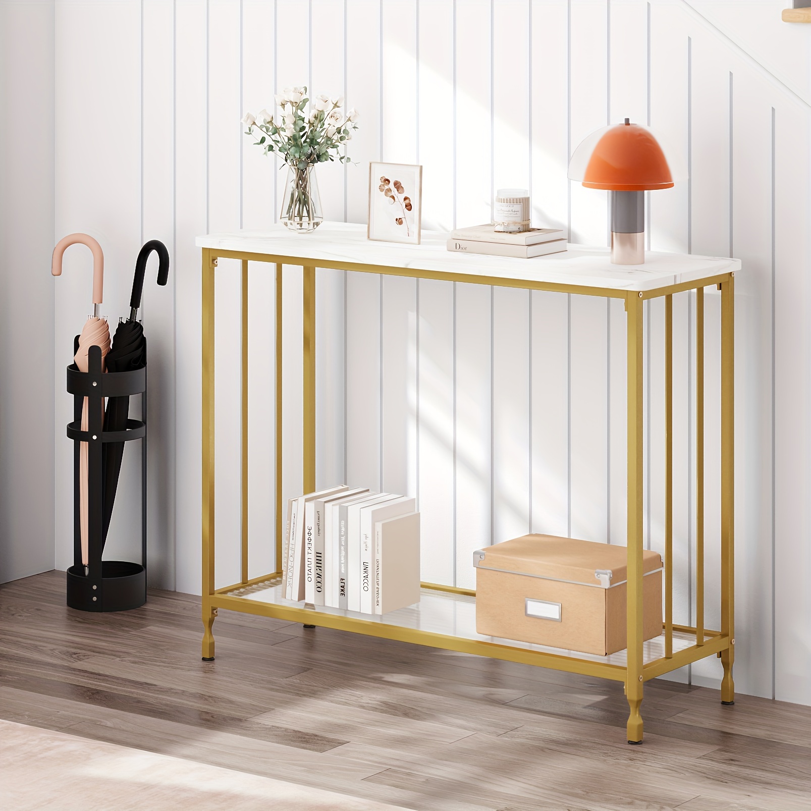 Console Table, Narrow Entryway Table With Glass Shelf And Metal Frame ...