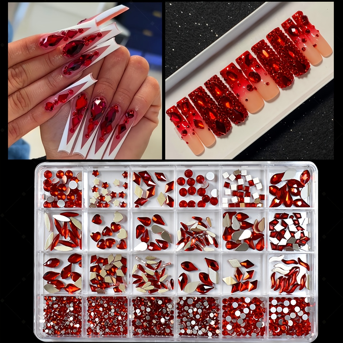 red rhinestones sold on Temu United States