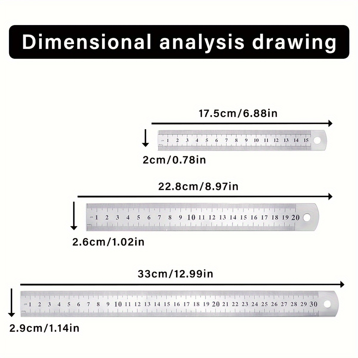 3pcs/set Of Stainless Steel Rulers, Metal Ruler Set Steel Ruler Double ...