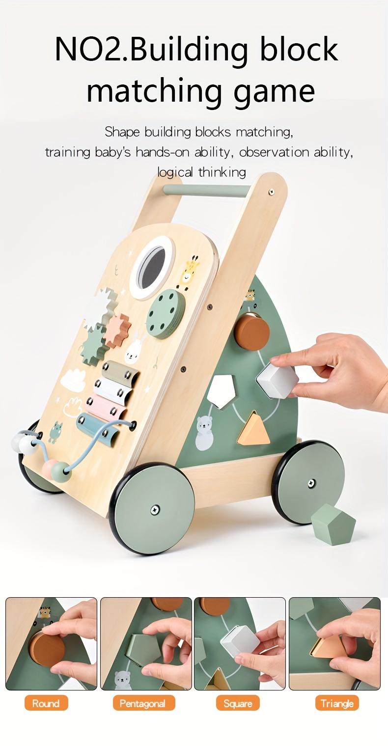Interactive Wooden Baby Walker Toy Push Pull Learning - Temu South Africa