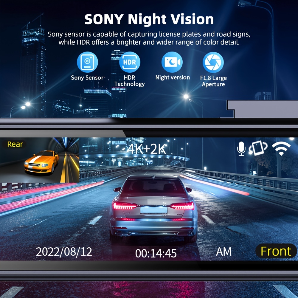 ] 2 Channels Dash Cam Front 4k Uhd+rear 2k Fhd Car - Temu