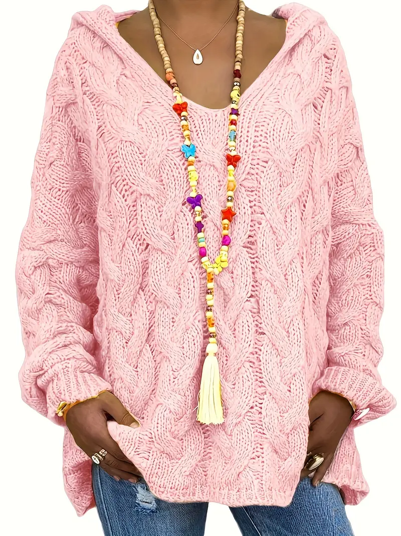 Plus Size Casual Sweater Womens Plus Solid Hooded Long Temu United