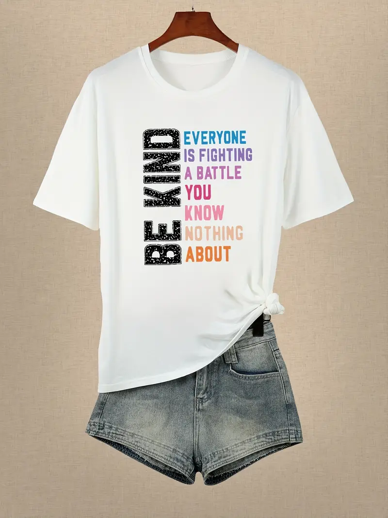 Letter Print T Shirt Plus Size Short Sleeve Crew Neck Casual Temu Canada