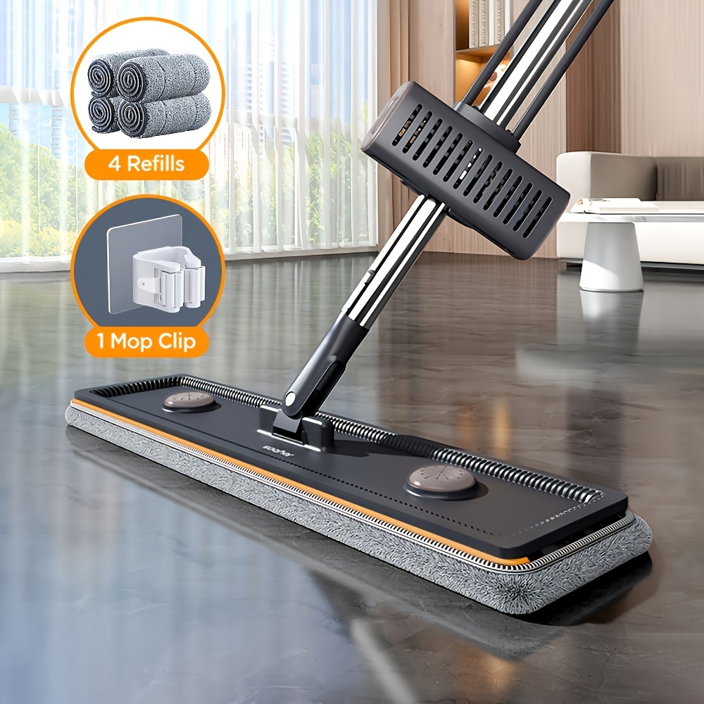 Self Wringing Microfiber Mop Rotating Washing Stand 2 Reusable Pads for of Living Room Bedroom Bathroom Kitchen Wet Dry Use