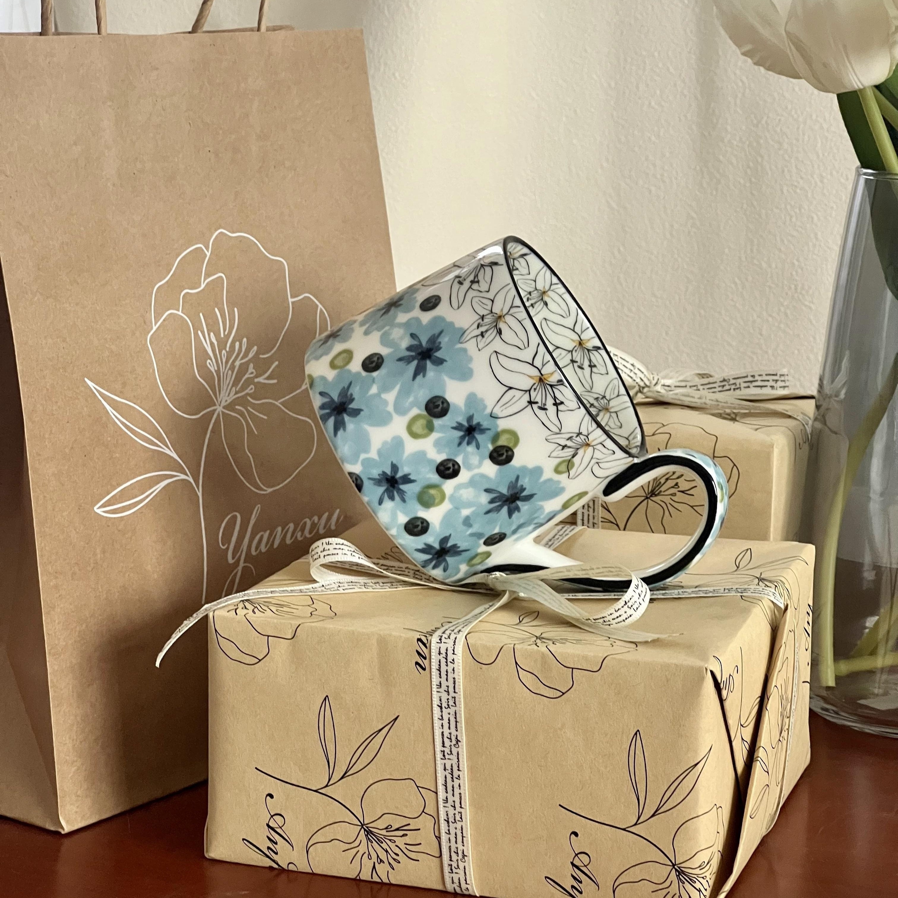 Original Retro Water Cup Hand Flower Mug Ceramic - Temu