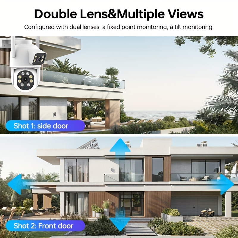 1pc, 4mp Dual Lens Security Camera (2x2mp), 355° Pan-tilt Wifi 5g Surveillance Cam With Full ...