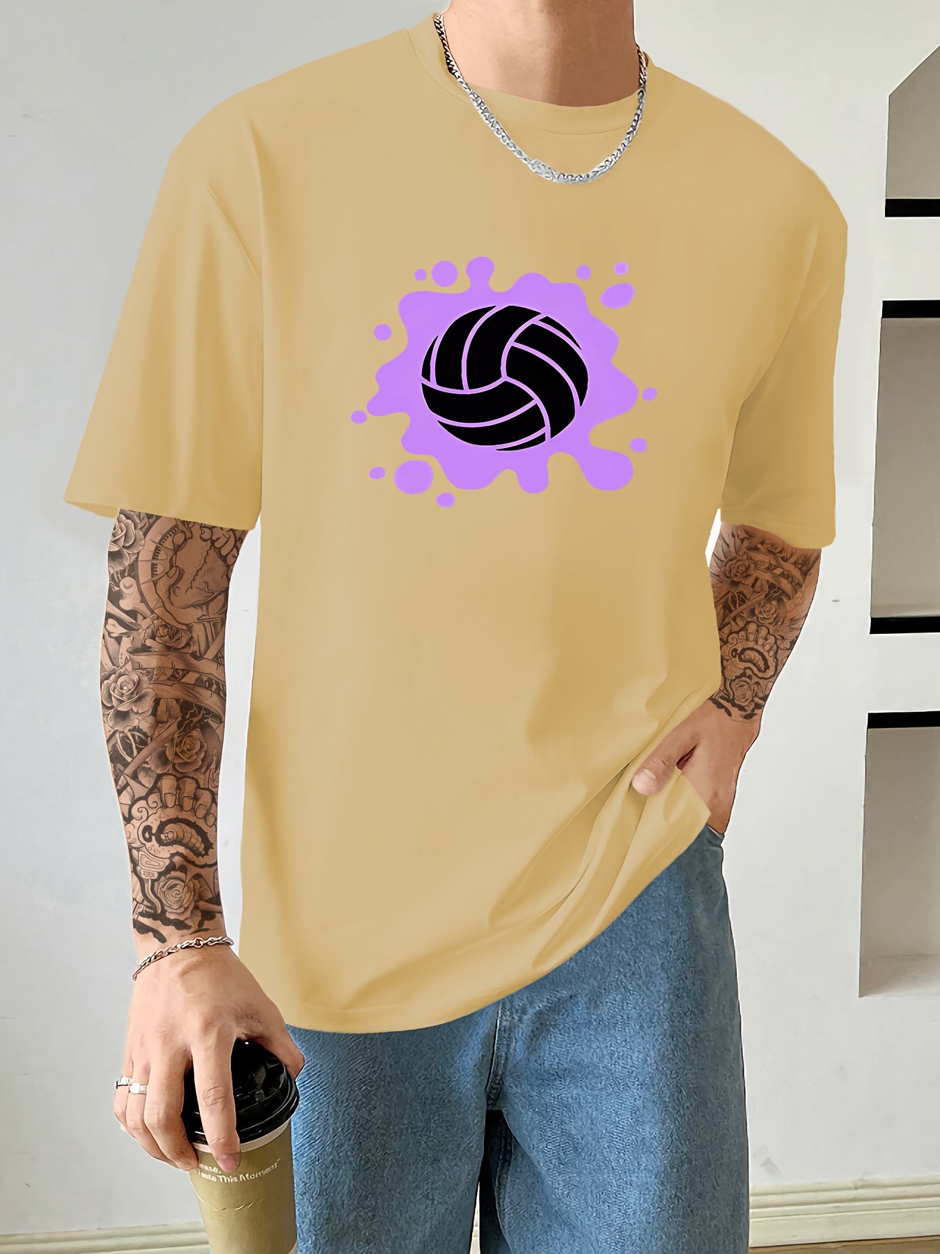 Men's Stylish Volleyball Pattern T shirt Casual Breathable - Temu Ireland