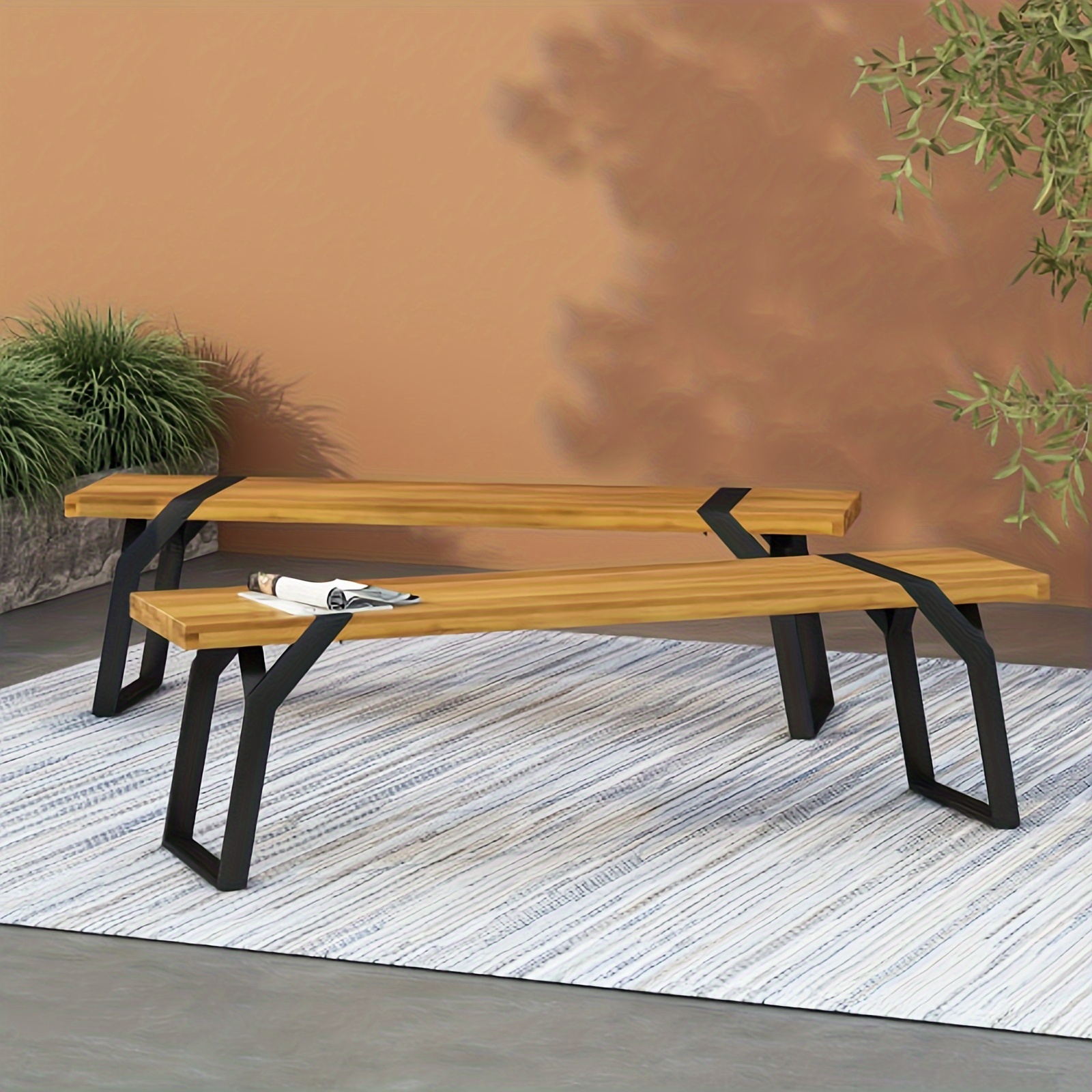 Outdoor Modern Industrial Bench Weather Resistant Garden - Temu