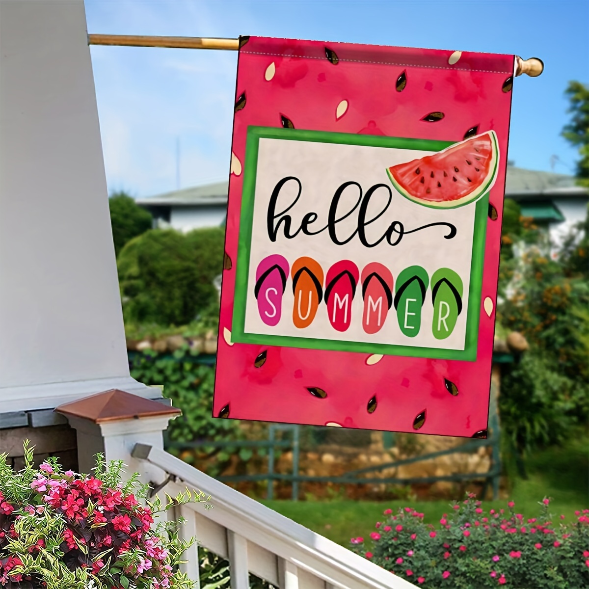 Hello Summer Watercolor Paint Watermelon Garden Flag Double - Temu ...