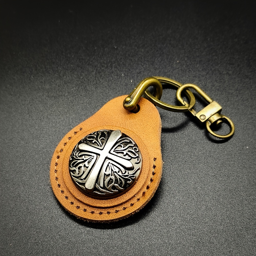 Cowhide Case Keychain For Men Portable Genuine Leather Air Tag Holder ...