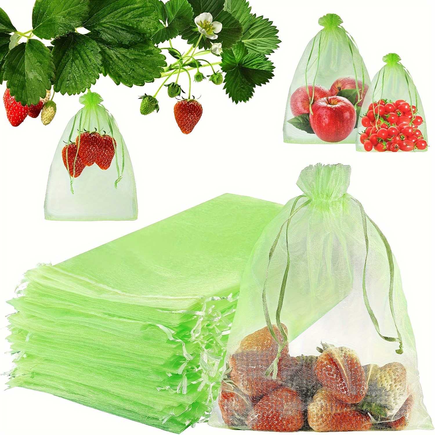 100-pack Reusable Garden Netting Bags With Drawstrings For Fruit ...