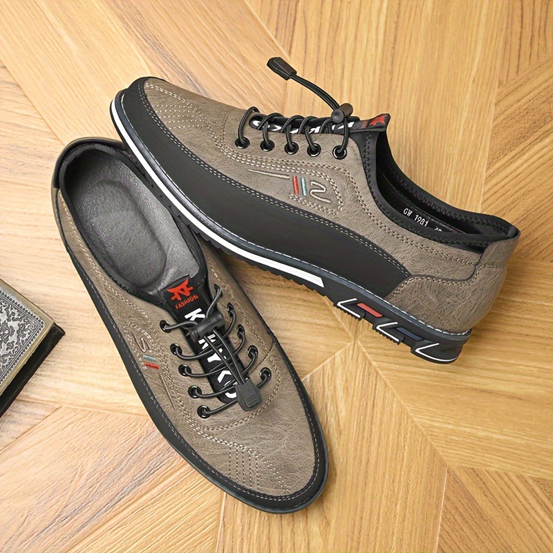 Leather Casual Shoes Plus Size Men s Pu Elastic Shoelaces - Temu Australia