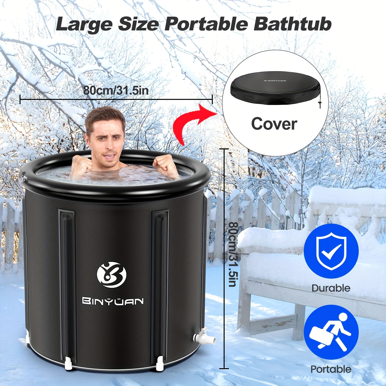 Ice Bath Tub 129 Gallon Portable Cold Plunge Tub - Inflatable Ice Bath ...