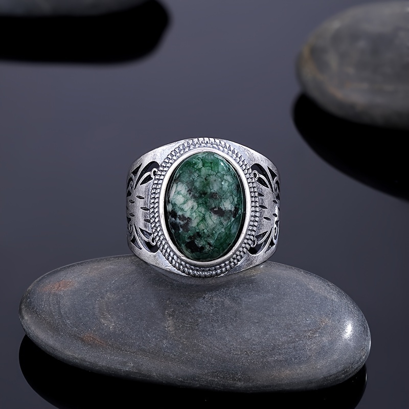 Fashion Retro Copper Hollow Design Ring Green Synthetic - Temu Australia