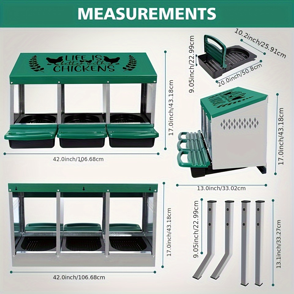 Stainless Steel 3-hole Chicken Nest Box, Heavy-duty Coop Laying Box For ...