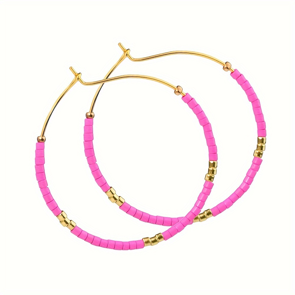 Fashionable Beach Colored Rice Bead Hoop Earrings - Temu United Kingdom