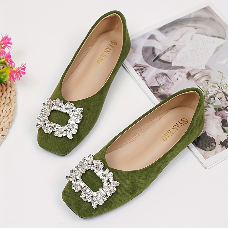 Womens Rhinestone Square Buckle Flat Shoes Comfy Solid Color - Temu ...